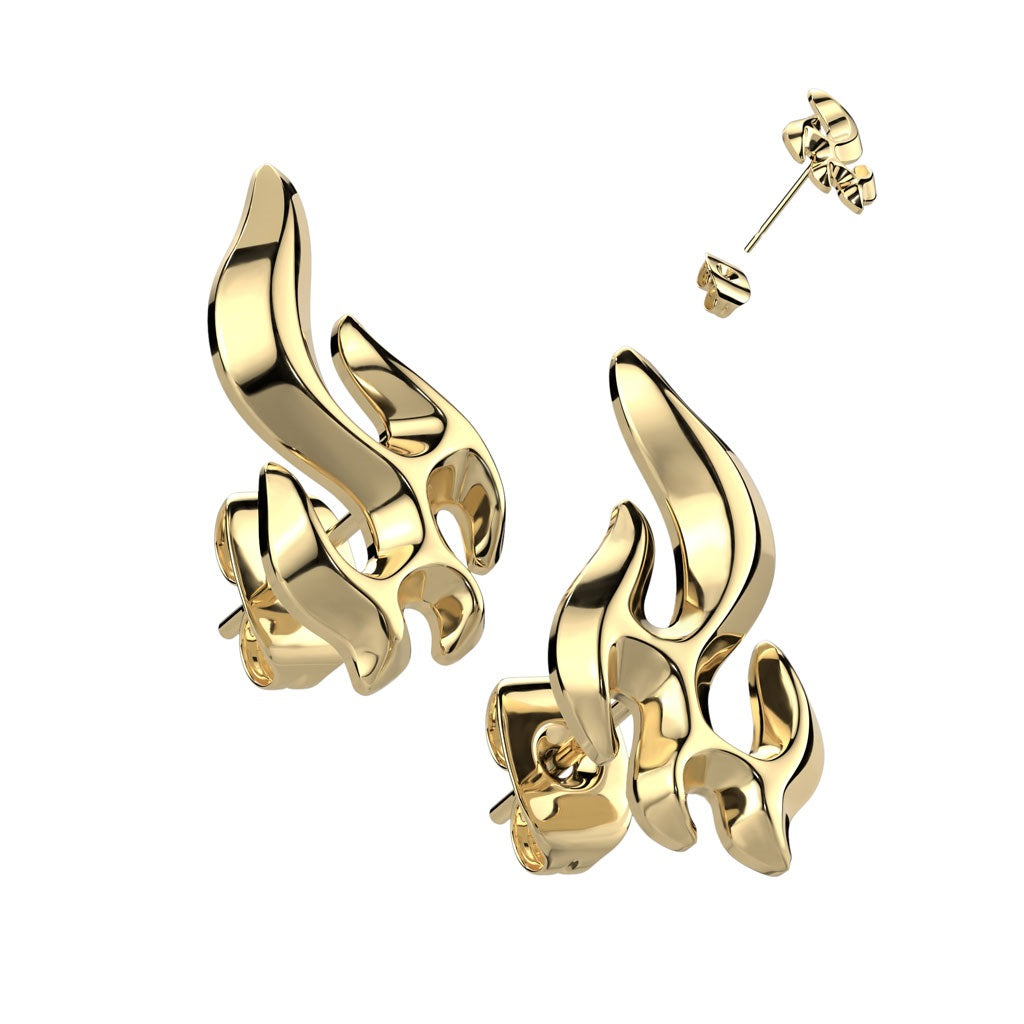 Gold Flame Stud Earrings (1 pair) - E627A – Trendez Online Ltd