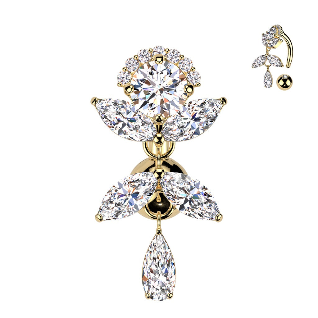 Titanium Gold Jewelled Brass Top Drop Arch with Marquise CZ Vine Dangl ...