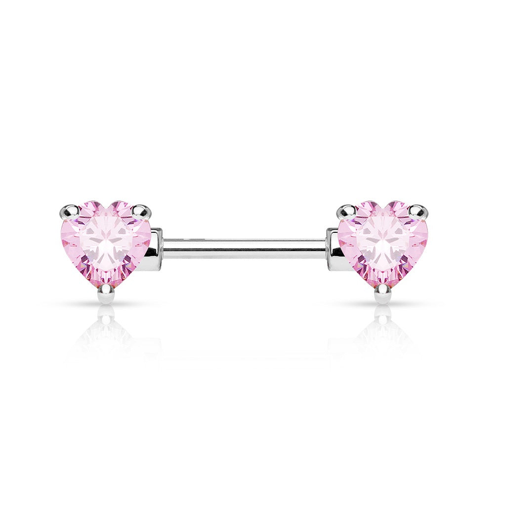 SS316L Pink Jewelled Heart Nipple Barbell N145 Trendez Online Ltd