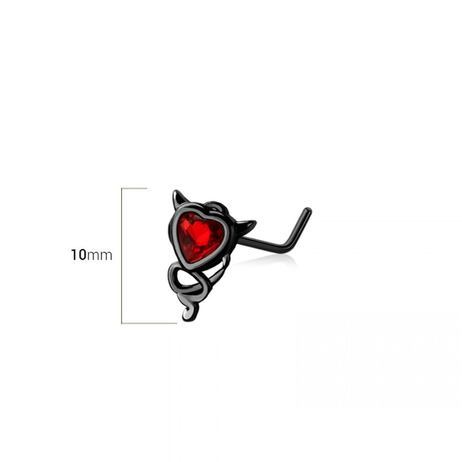 Black Jewelled Devil Heart "L" Bend Nose Stud - NS134 – Trendez Online Ltd
