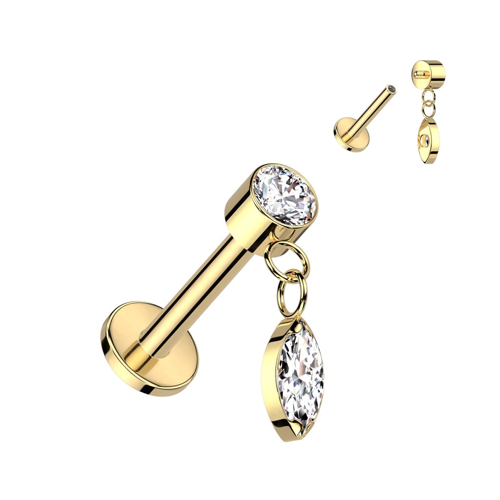 Titanium Gold Internally Threaded Jewelled Labret with CZ Dangle - TI ...