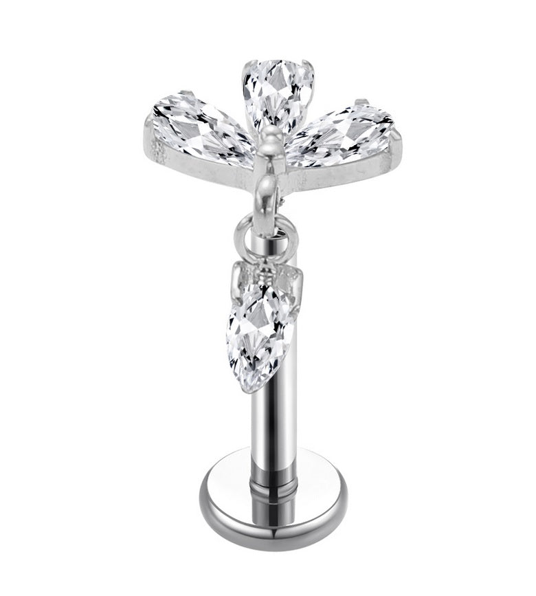 Titanium High Polish Internally Threaded Jewelled Labret with CZ Dangl ...