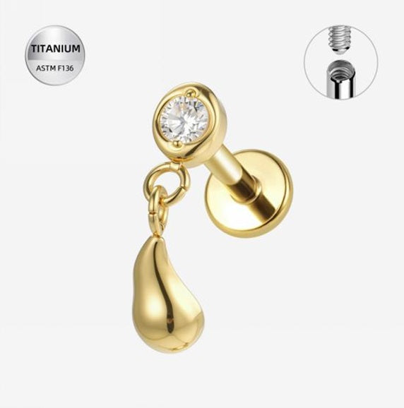 Titanium Gold Jewelled Internally Threaded Labret with Dangle - TI-325 ...
