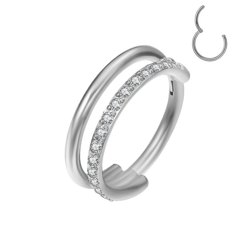 Titanium High Polish Jewelled Double Hoop Hinged Ring - TI-501 ...