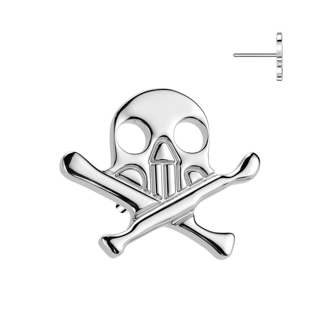 Titanium High Polish Skull With Crossbones Threadless Push In Top (Bas ...