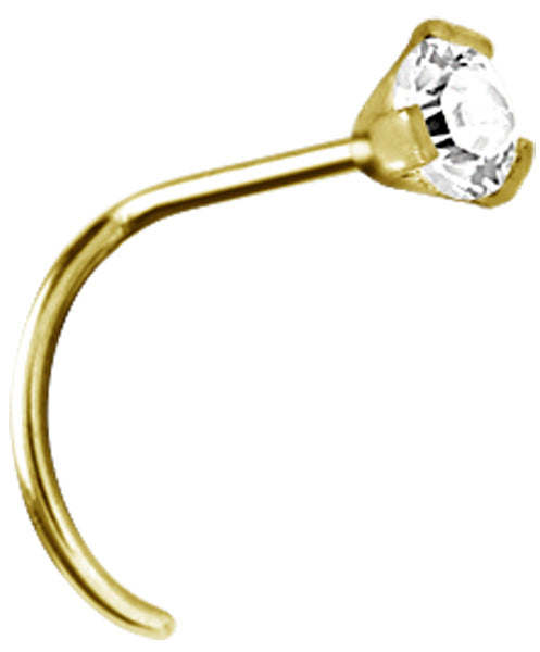 Titanium Gold Jewelled Prong Set Curved Nose Stud 18 Gauge - TNS34A ...