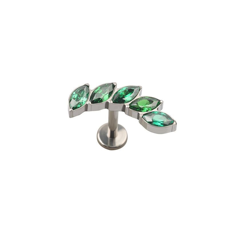 Titanium High Polish Internally Threaded 5 Emerald Jewelled Labret - T ...