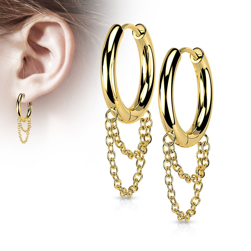 Gold Double Chain Dangle Hinge Action Hoop Earrings (1 pair) - E620A ...