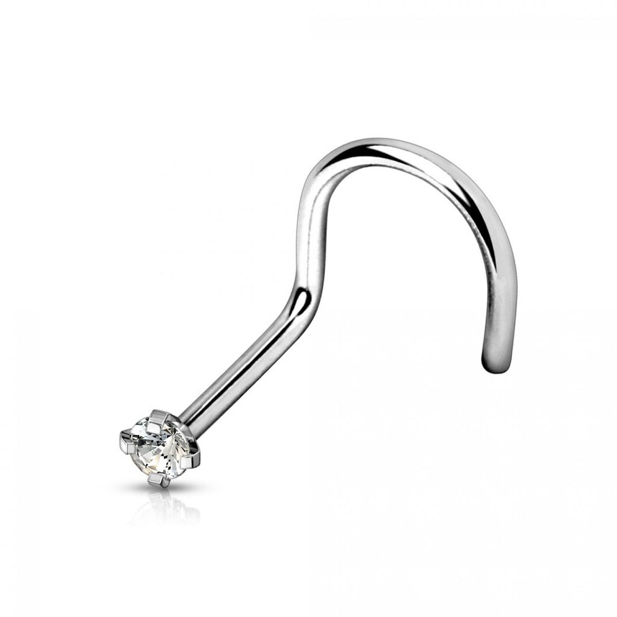 Titanium High Polish Jewelled Curved Nose Stud with Prong Set CZ 20 Ga ...