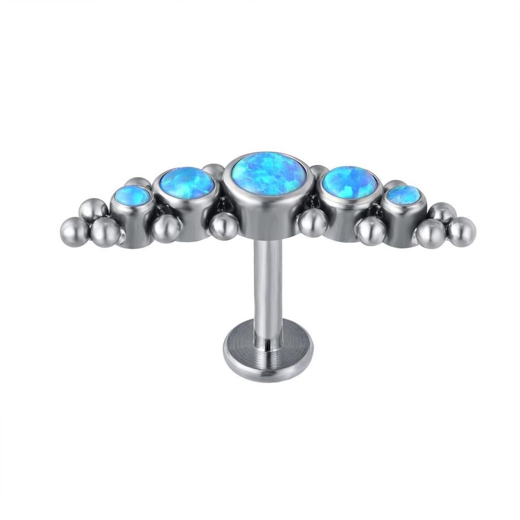 Titanium High Polish Internally Threaded Blue Opal Jewelled Labret - T ...